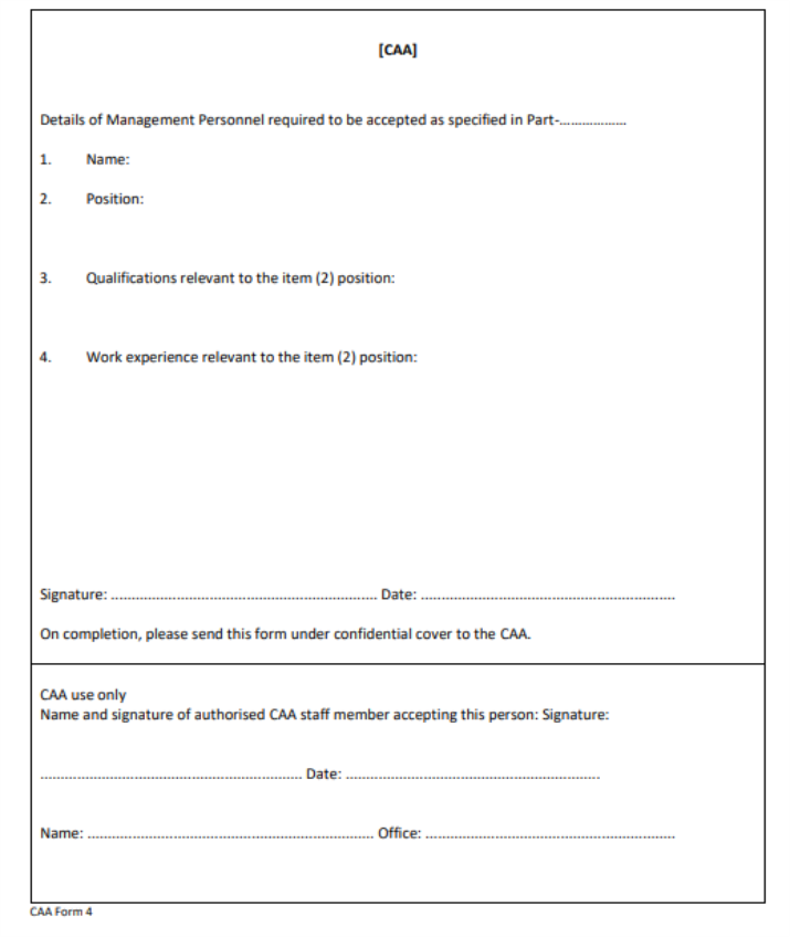 Appendix II — CAA Form 4